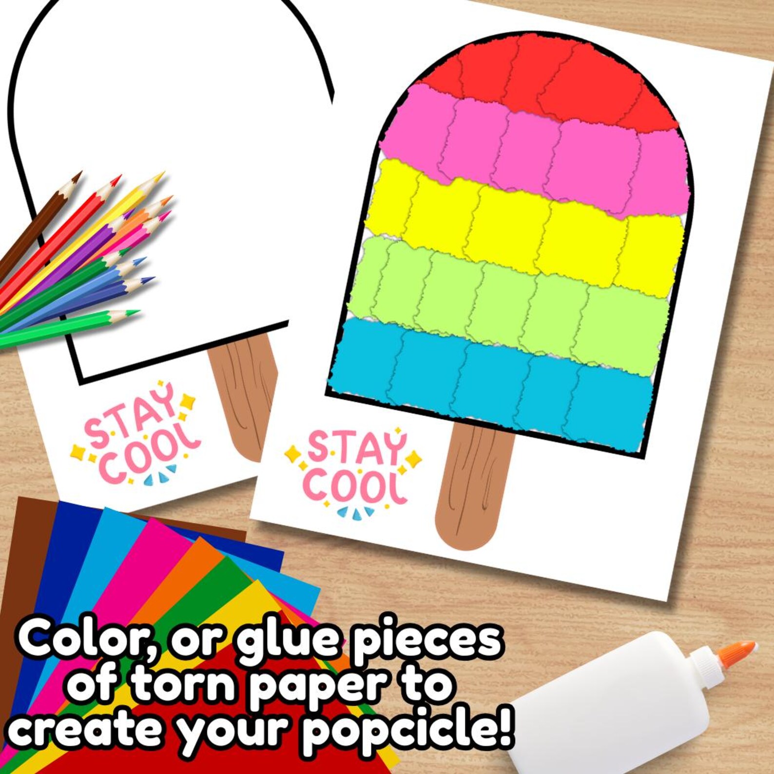Kids Summer Crafts, Torn Paper Crafts, Popsicle Craft, Easy Crafts for ...
