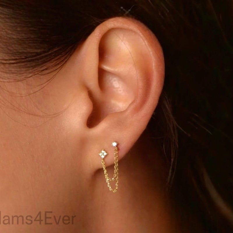 2 Piercing Chain Earring - Etsy