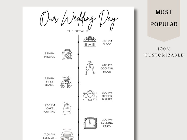 Wedding Timeline Cards, Wedding Itinerary Cards, Printed Wedding ...