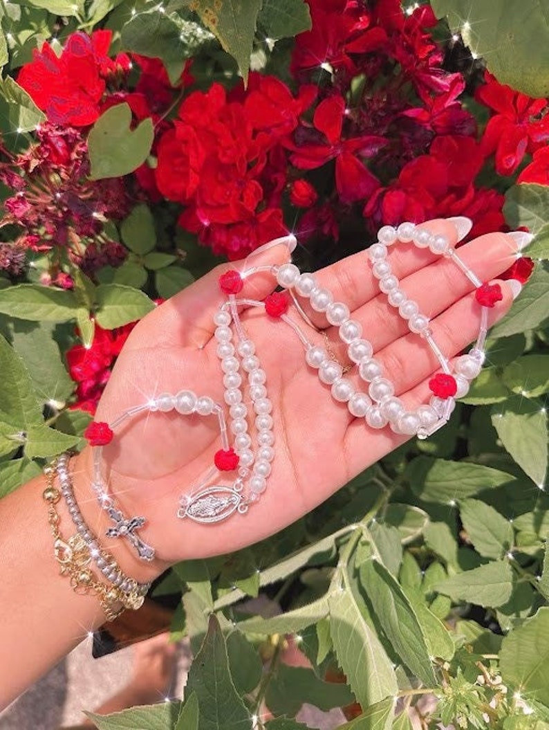 Handmade the Immaculate Conception Freshwater Pearl Rose Rosary ...