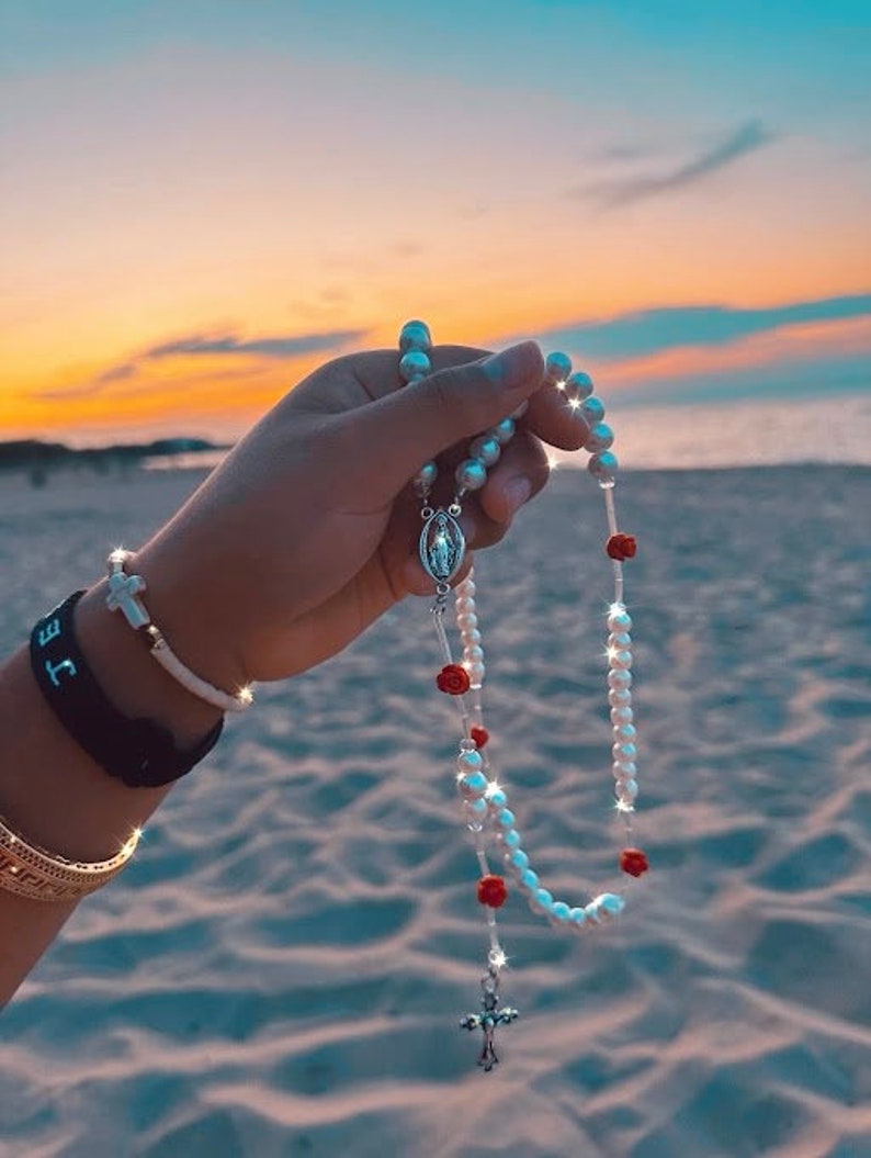 Handmade the Immaculate Conception Freshwater Pearl Rose Rosary ...