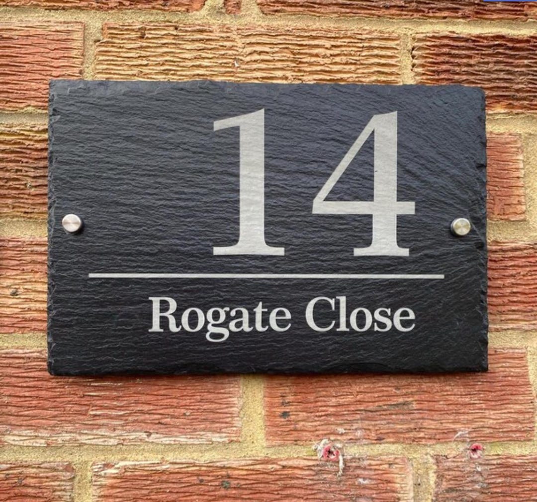 Slate Engraved House Sign - Personalised Slate Home Plaque - Modern ...