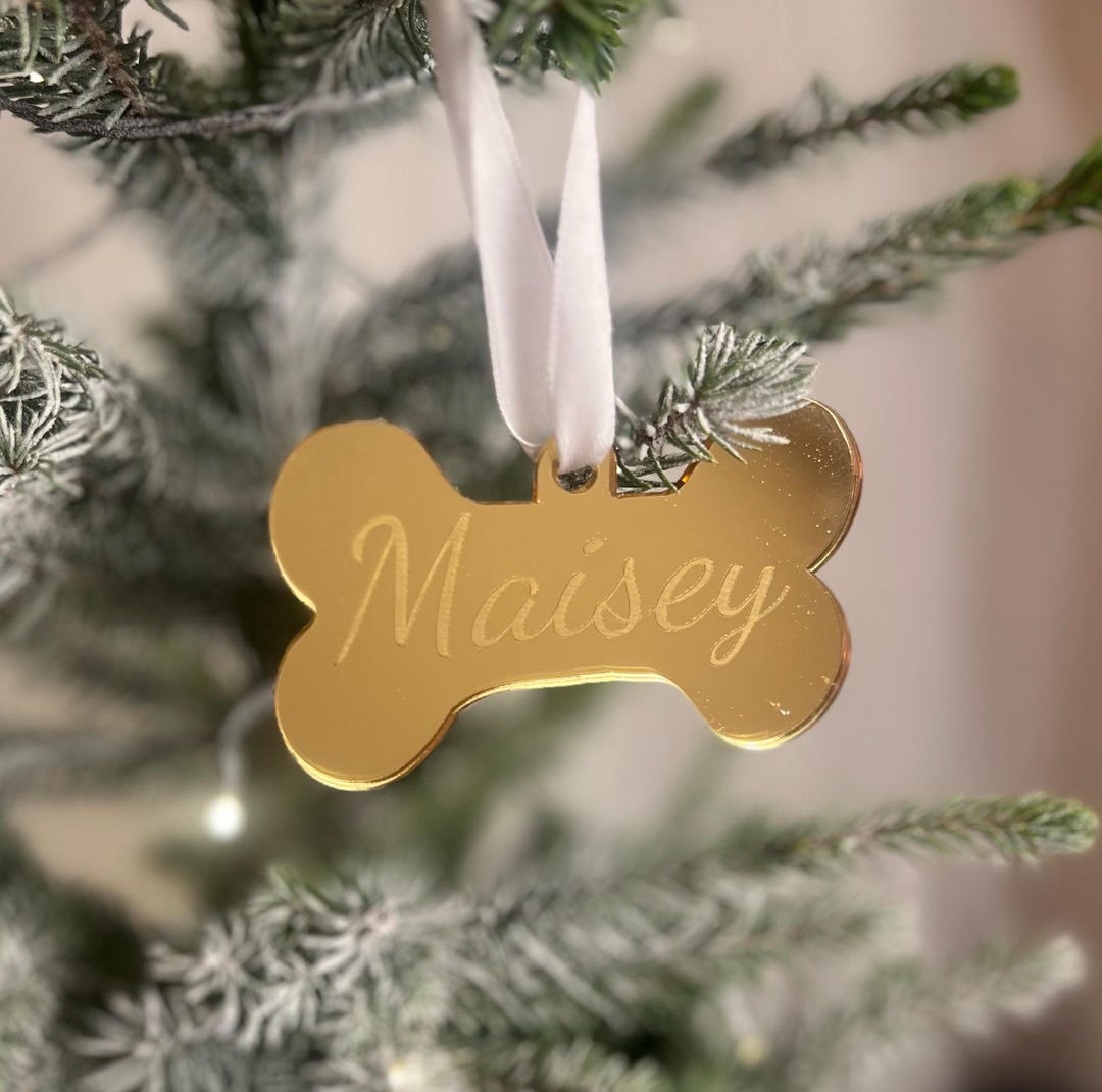 Personalised Pet Dog Bone Christmas Tree Ornament – Custom Pet Name ...