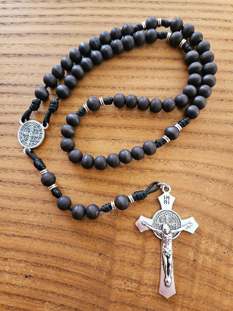 Exorcism Rosary With Dark Black Beads, St. Benedict Silver Crucifix and ...