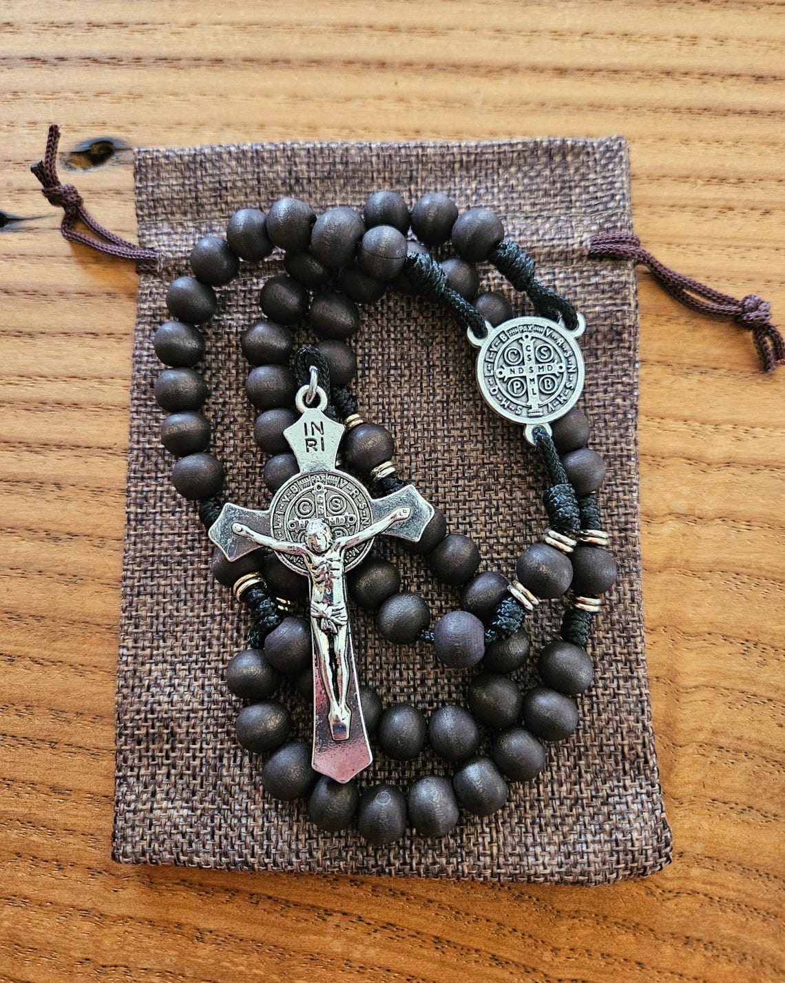 Exorcism Rosary With Dark Black Beads, St. Benedict Silver Crucifix and ...