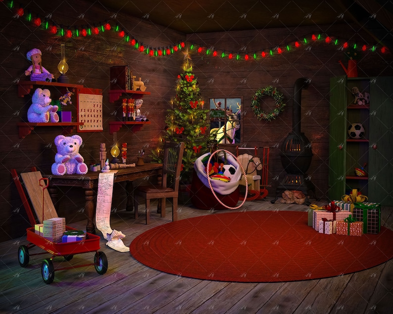 Santa's Toy Workshop Digital Background - Etsy