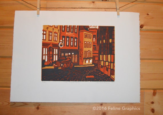 Old Stockholm Linocut Print | Etsy