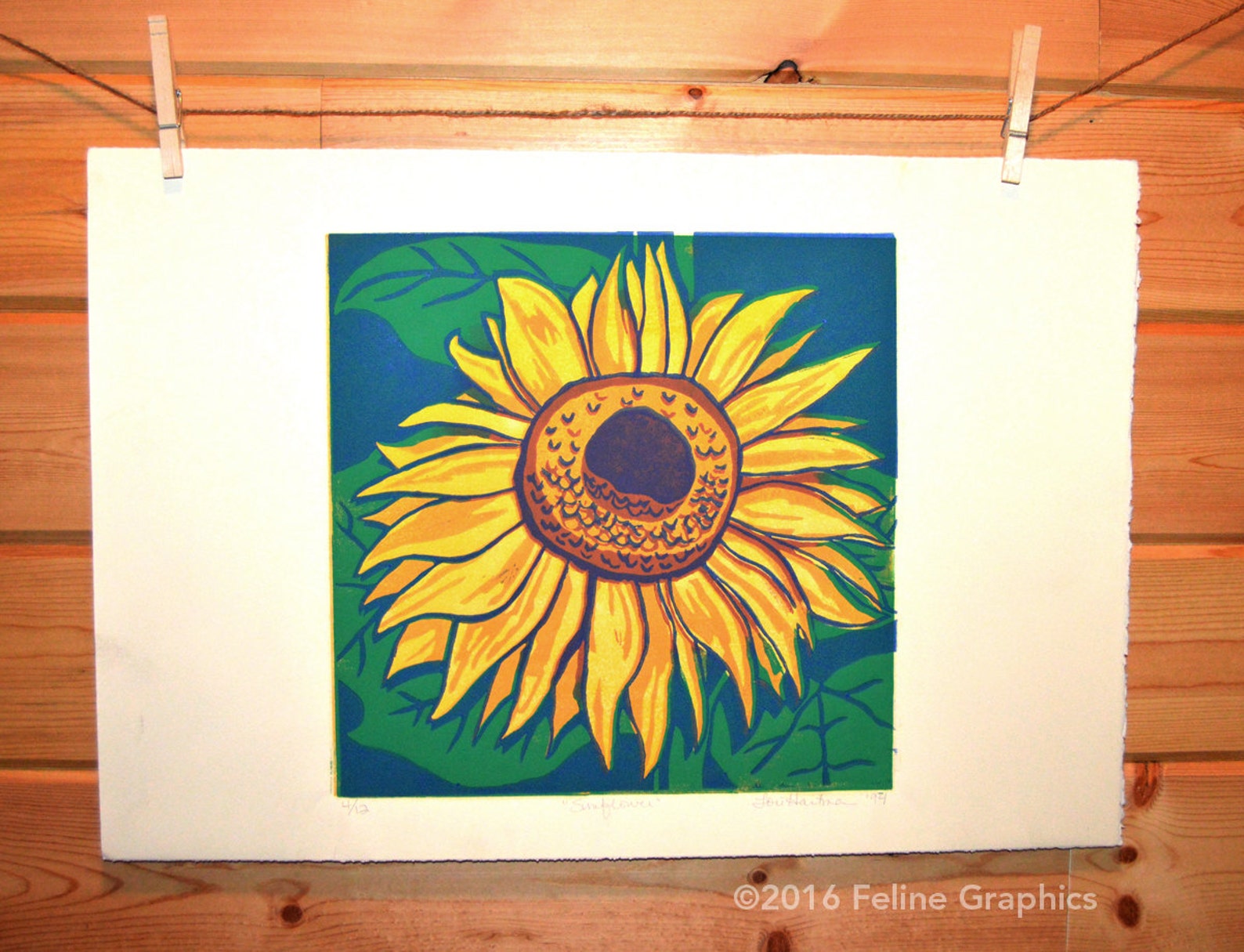 Sunflower Linoleum Block Print, Sunflower Art, Linocut, Fine Art Print ...