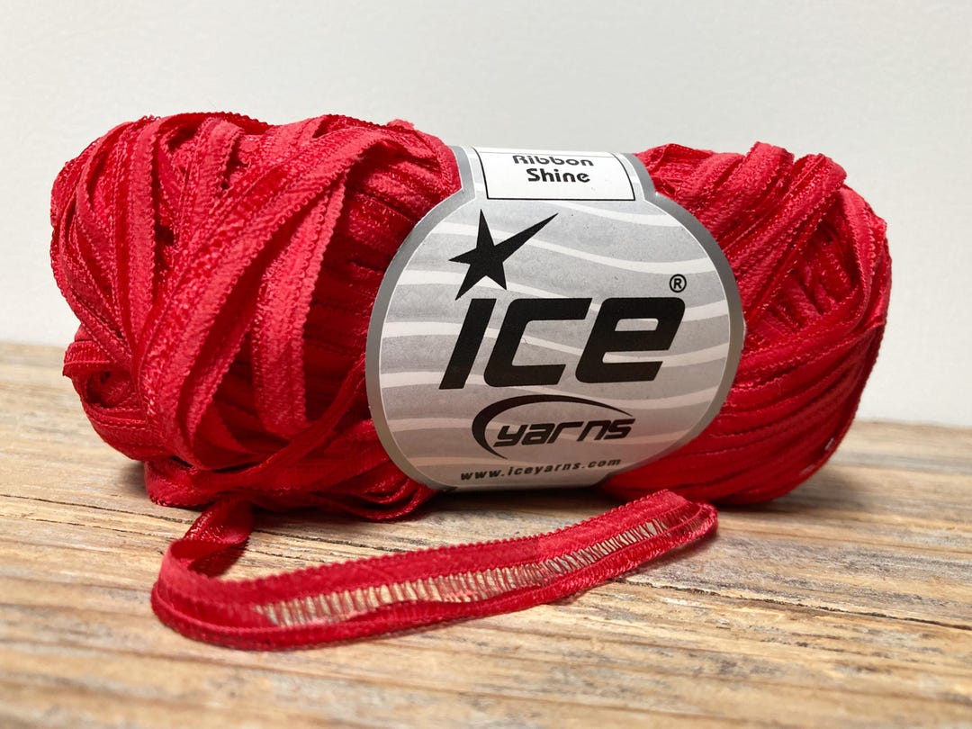 Ice Yarns Ribbon Shine . Scarlet . 76yds . Red Woven Ribbon . Bulky ...