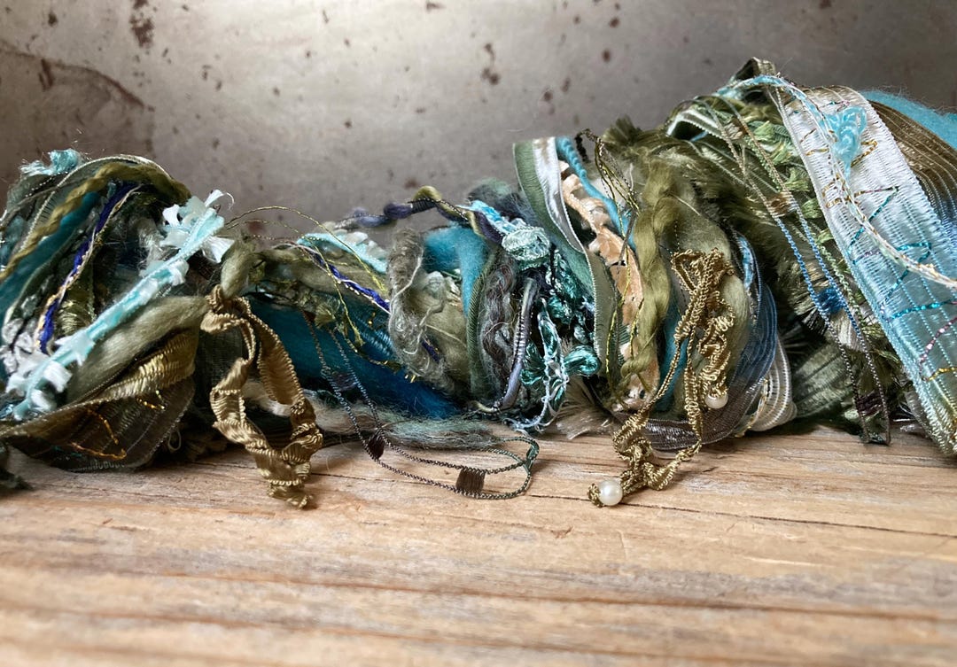 Algae Fringe Effects™ Art Yarn Bundle 18x1= 18yd . Olive Green Teal ...