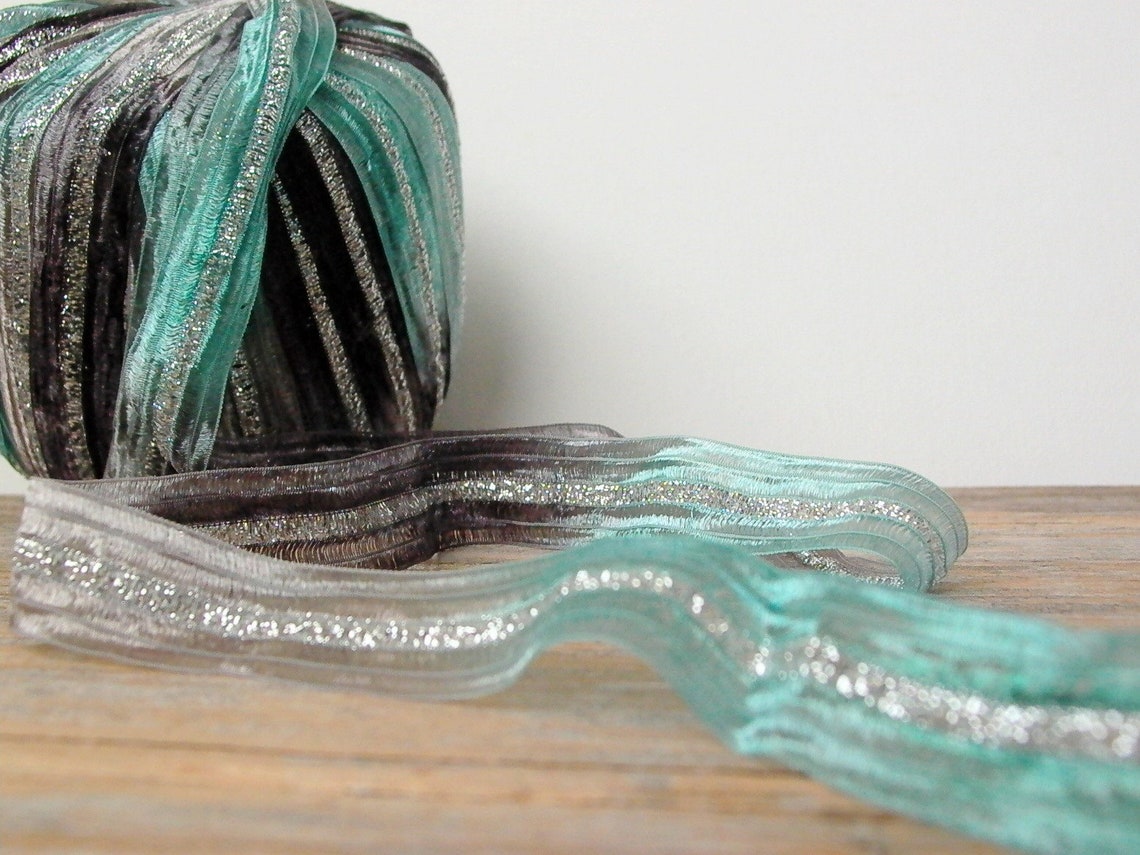 5yd Louisa Harding Sari Ribbon Yarn Charcoal Sky 28 . Aqua | Etsy