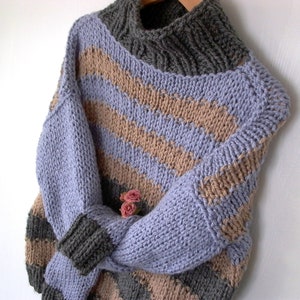 Fibonacci. Turtleneck Sweater Knitting Pattern . Loose Boxy Chunky Knit ...