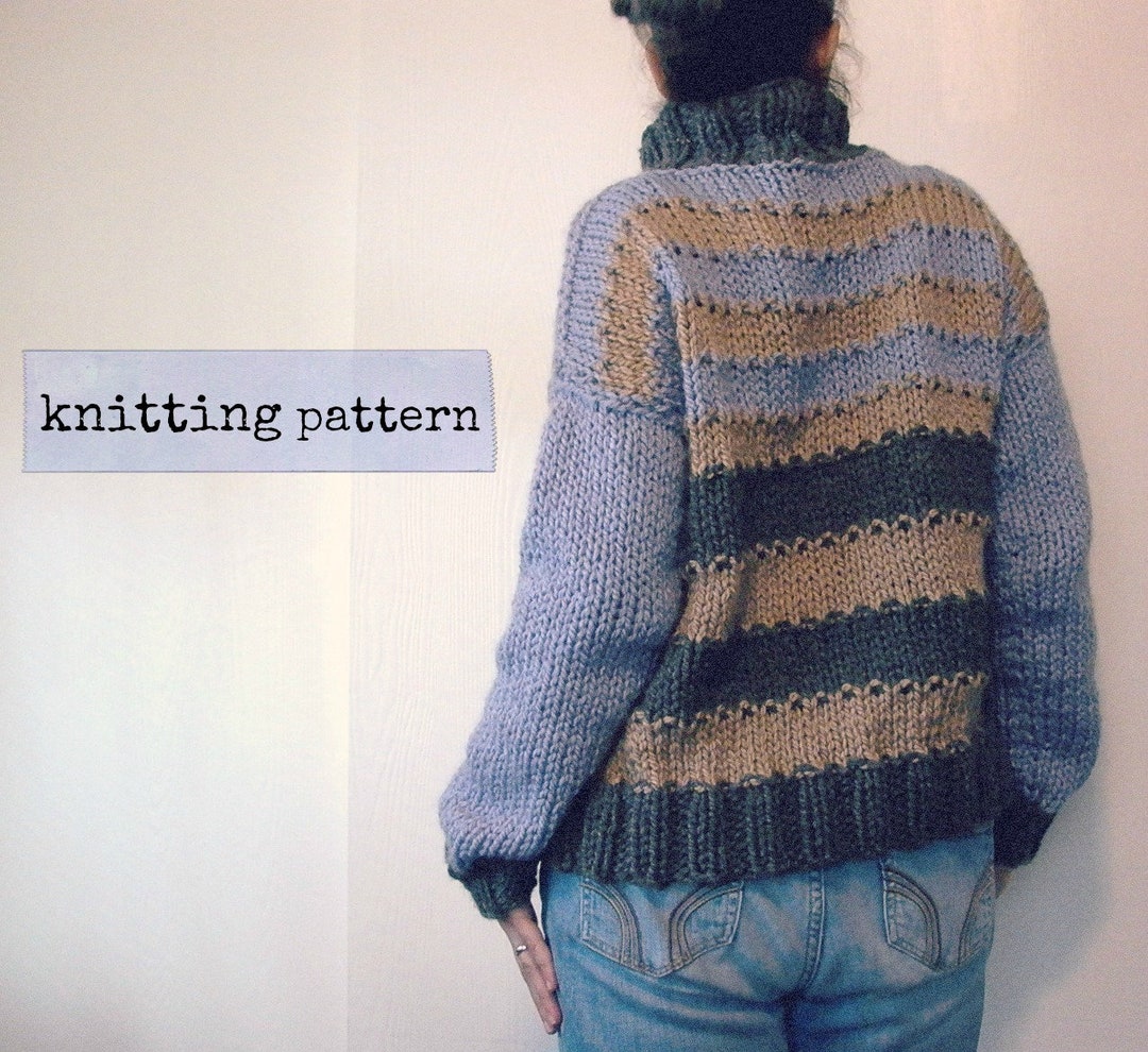 Fibonacci. Turtleneck Sweater Knitting Pattern . Loose Boxy Chunky Knit ...
