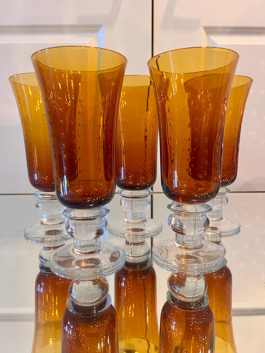 Vintage Amber Bubble Glass Goblets | Mid Century Barware, Set of 5 - Etsy