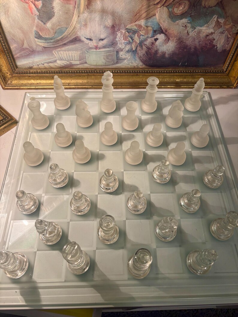 Vintage Bombay Company Glass Chess Set – Frosted & Clear Glass Pieces ...