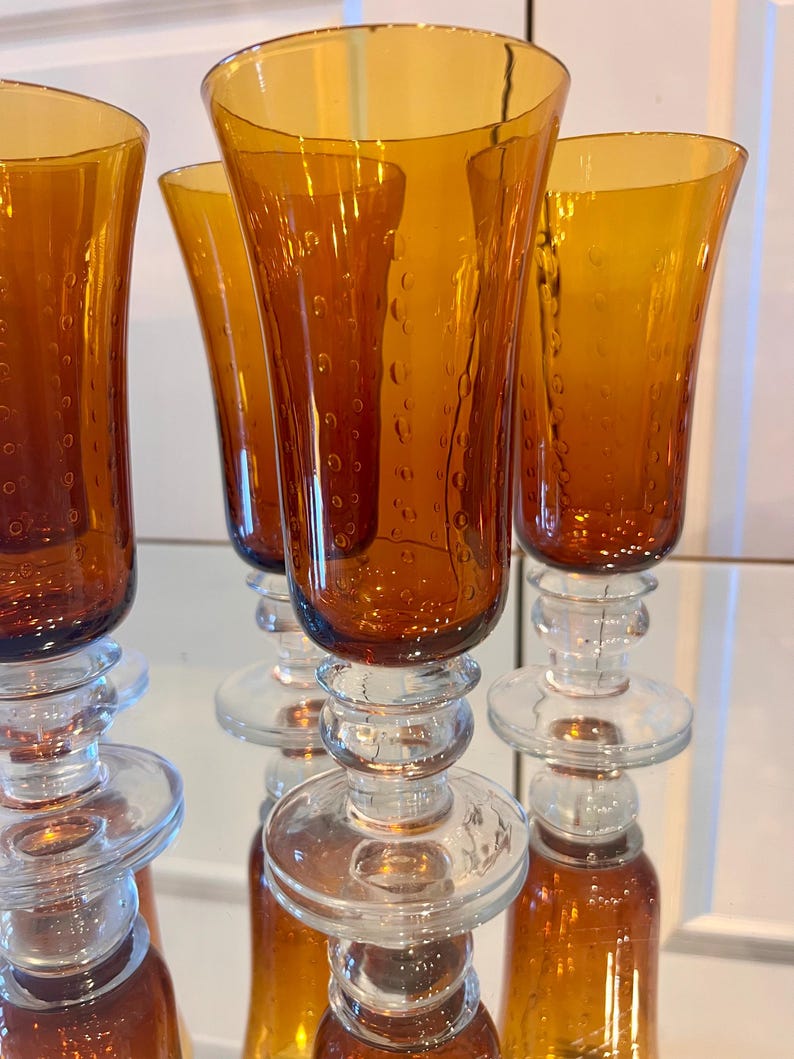 Set of 5 Vintage Amber Glass Goblets - Etsy