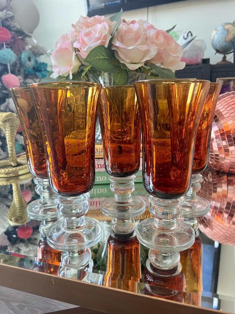 Set of 5 Vintage Amber Glass Goblets - Etsy