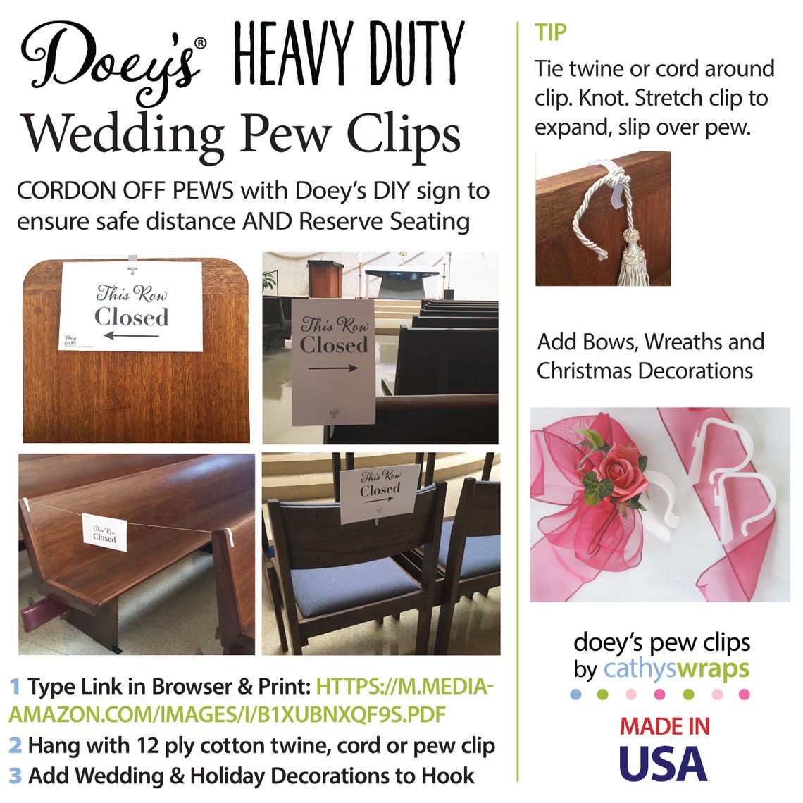 Doey's HEAVY DUTY Pew Clips Attach Elegant Wedding Aisle | Etsy