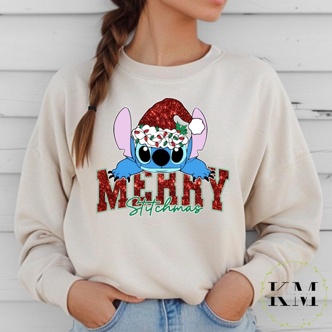 Christmas Merry Stitchmas Character Fleece Sweatshirt Cozy Adult ...