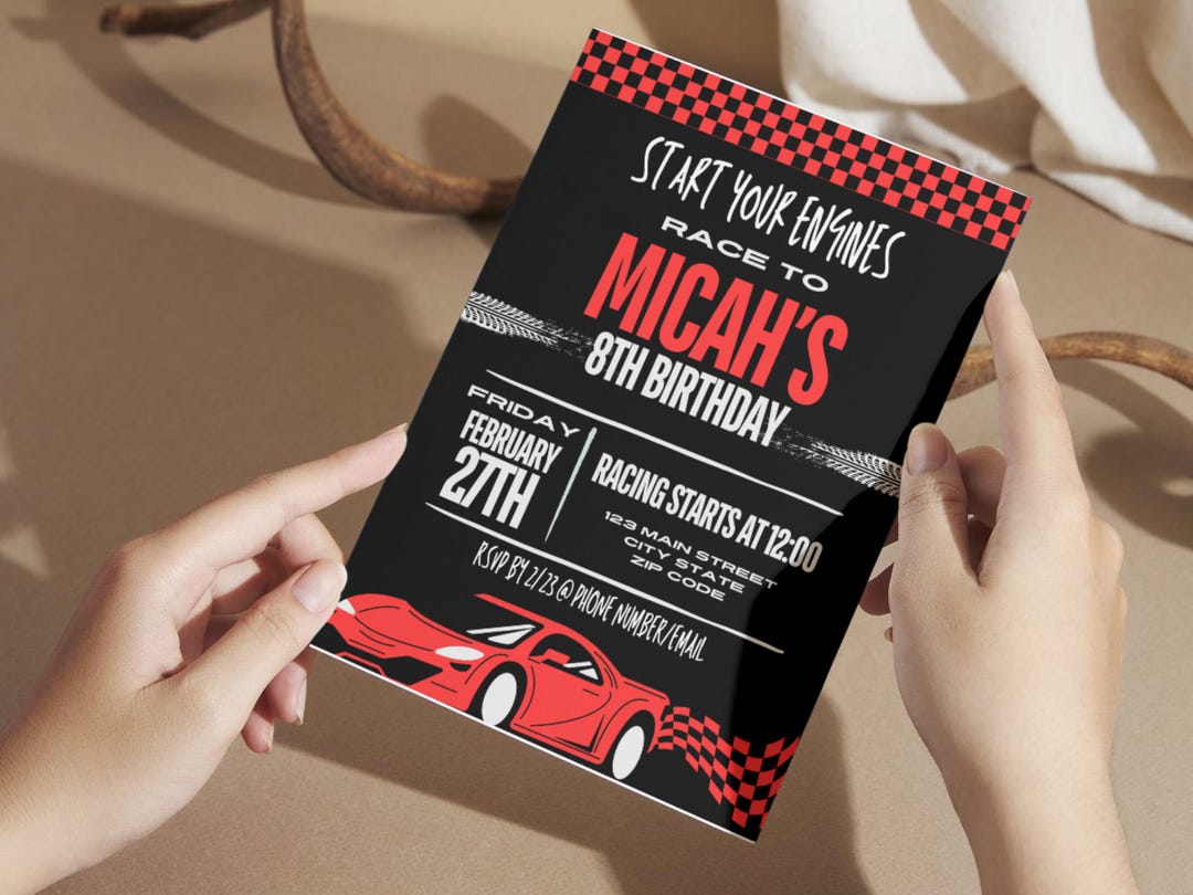 Editable Race Car Birthday Party Invitation Template, Printable Boys ...