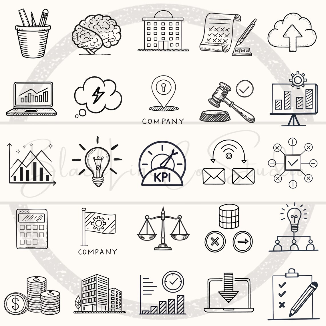 Office & Work Doodle Clipart | 100 Hand-drawn Black Line Pngs | Icons ...
