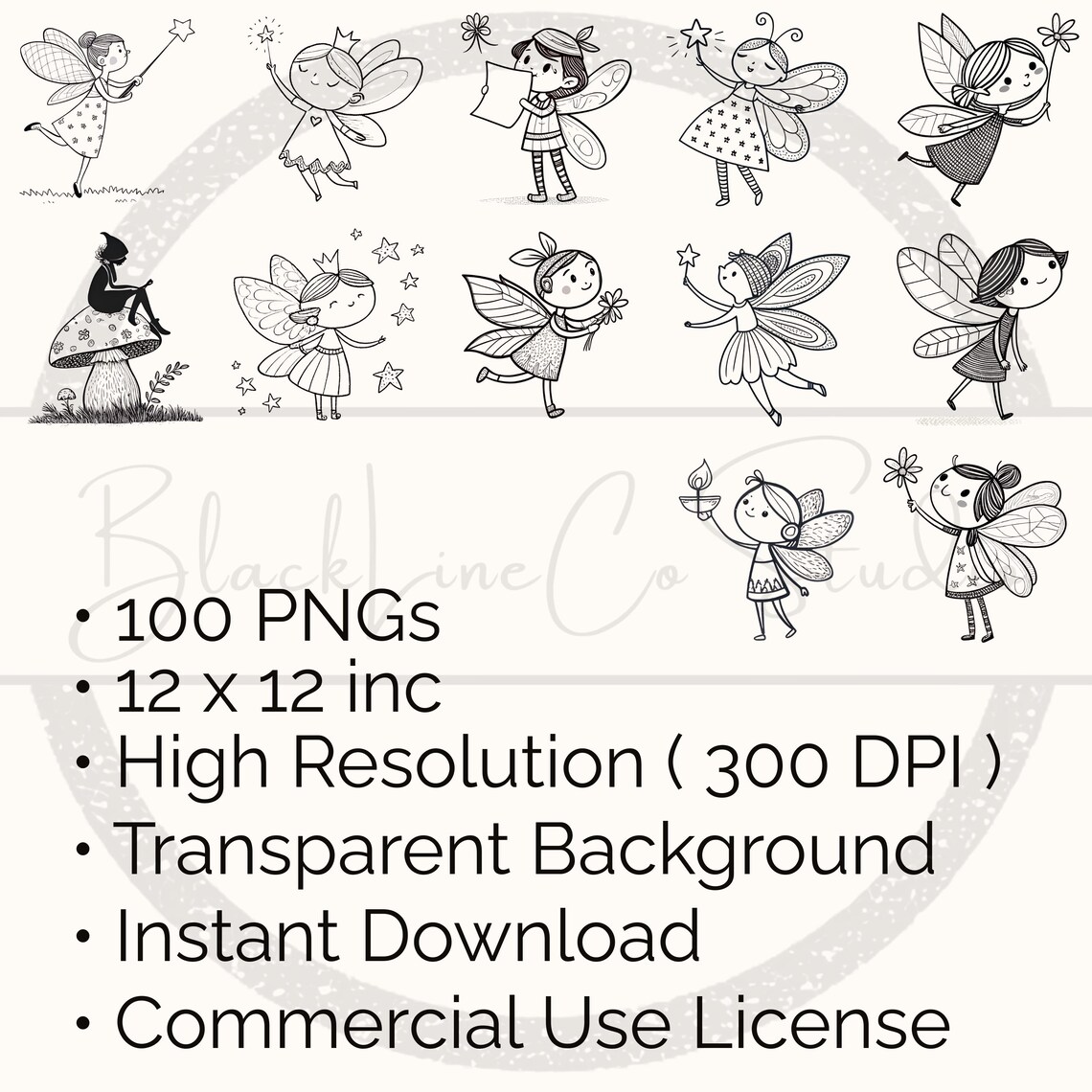 Fairies Doodle Clipart | 100 Hand-drawn Black Line Pngs | Icons and ...