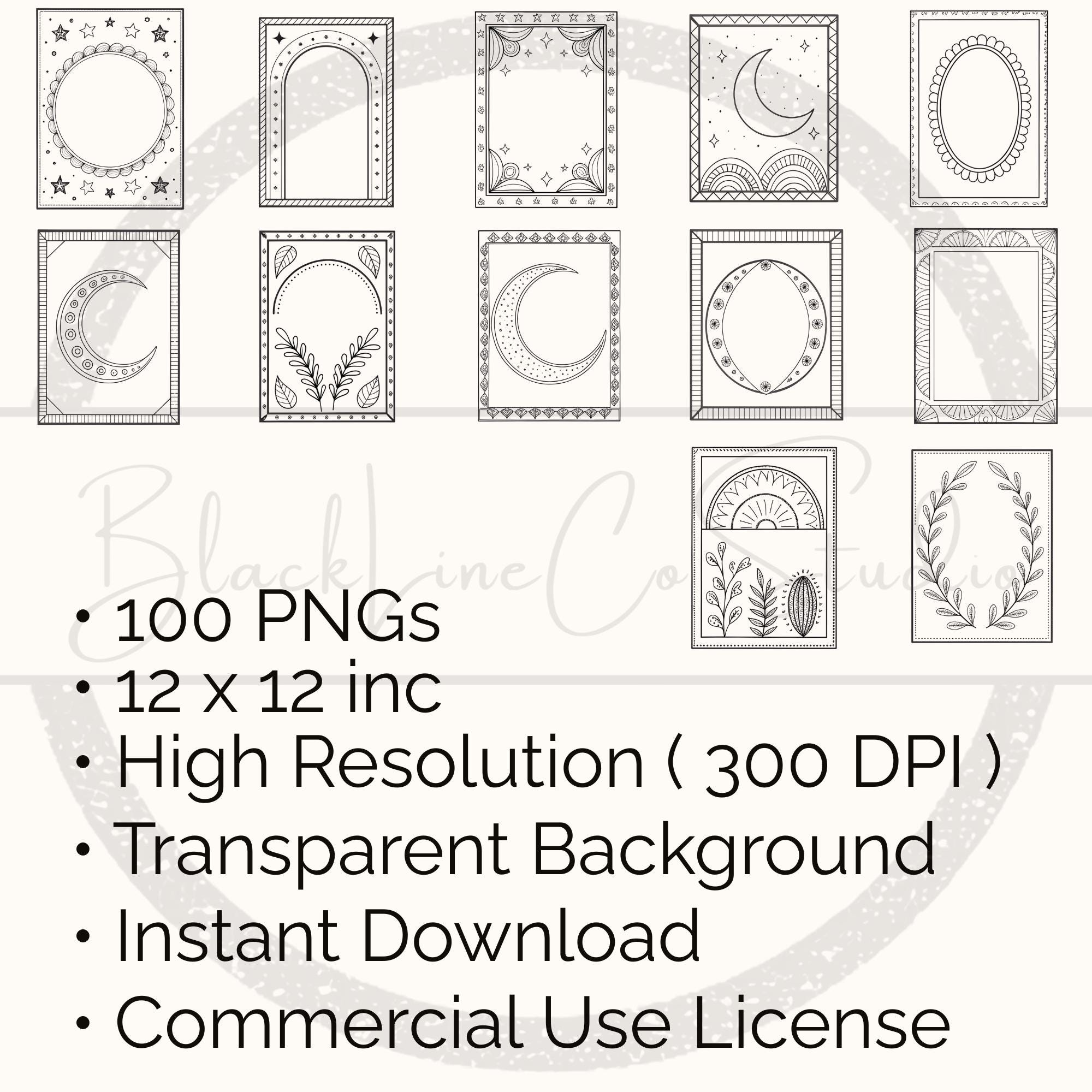Boho Doodle Frames Clipart: Hand-drawn PNG Border Icons (digital ...