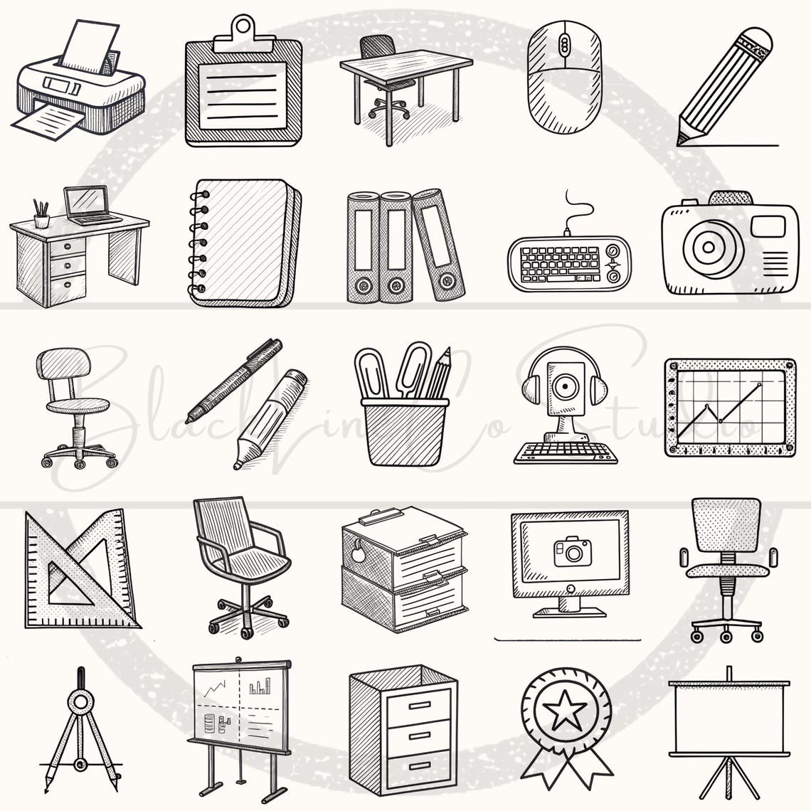 Office & Work Doodle Clipart | 100 Hand-drawn Black Line Pngs | Icons ...