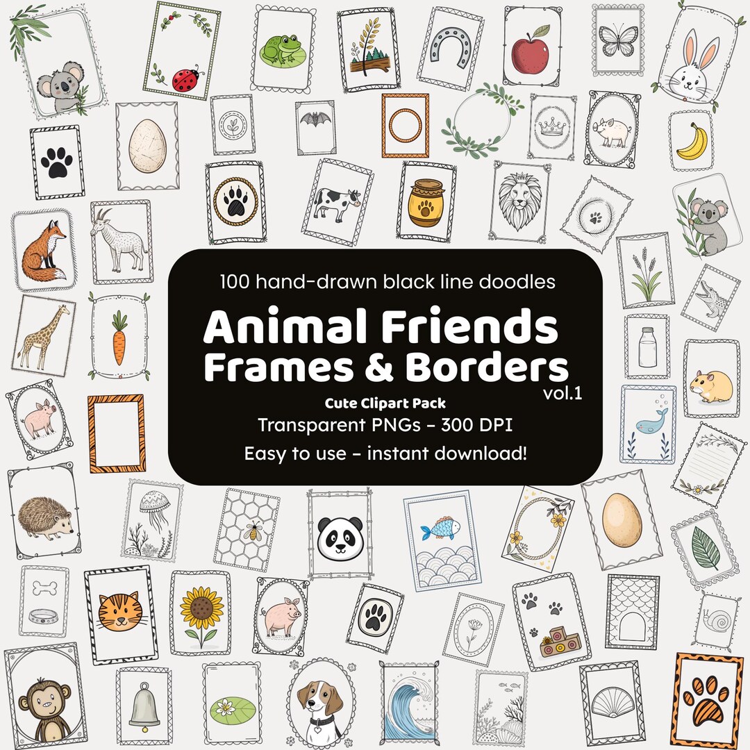 Animal Doodle Frames and Borders Clipart: Hand-drawn Icon Pngs (vol.1 ...