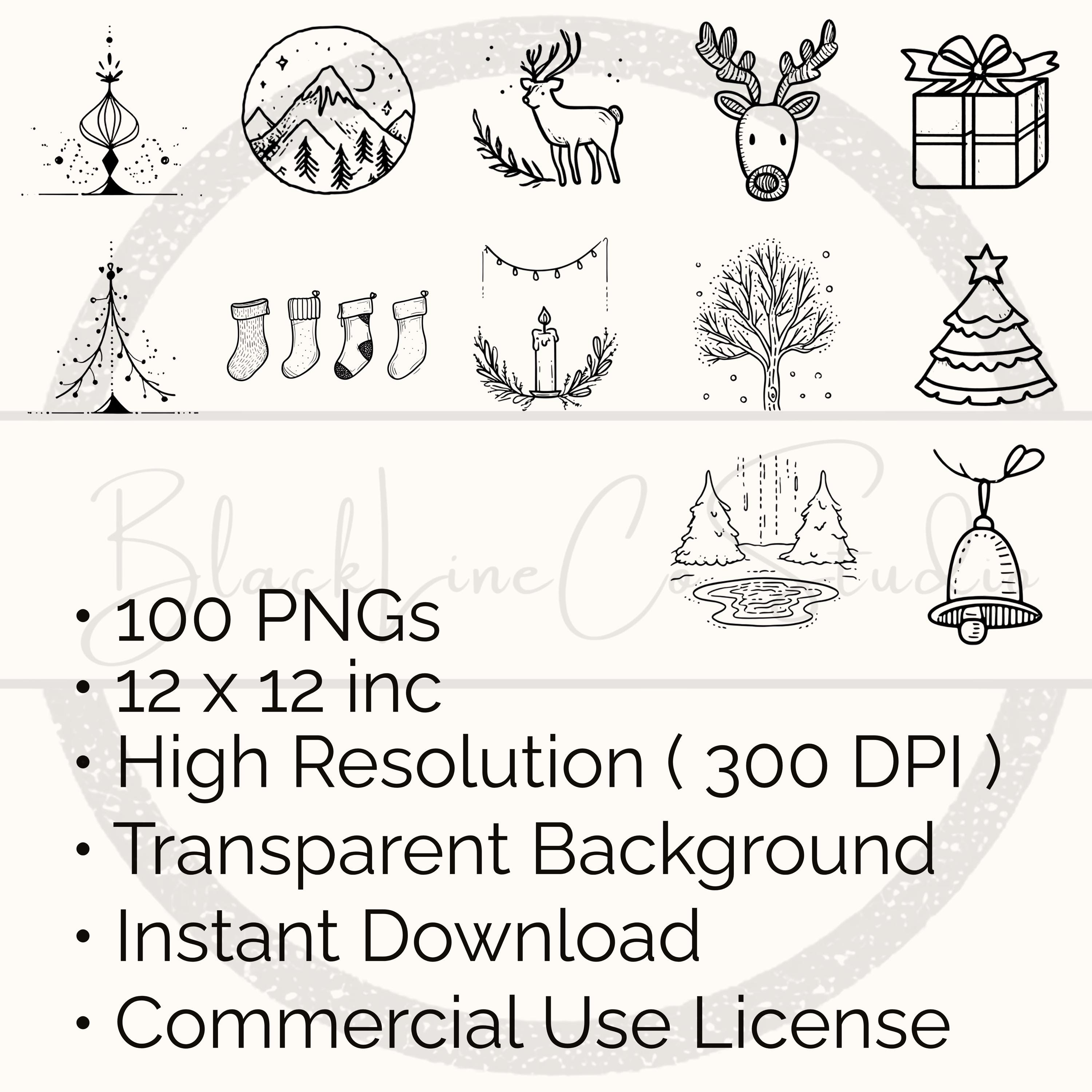 Christmas Doodle Clipart: 100 Hand-drawn Pngs (digital Download) - Etsy