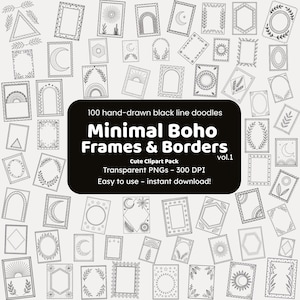 Boho Doodle Frames Clipart: Hand-drawn PNG Border Icons (digital ...