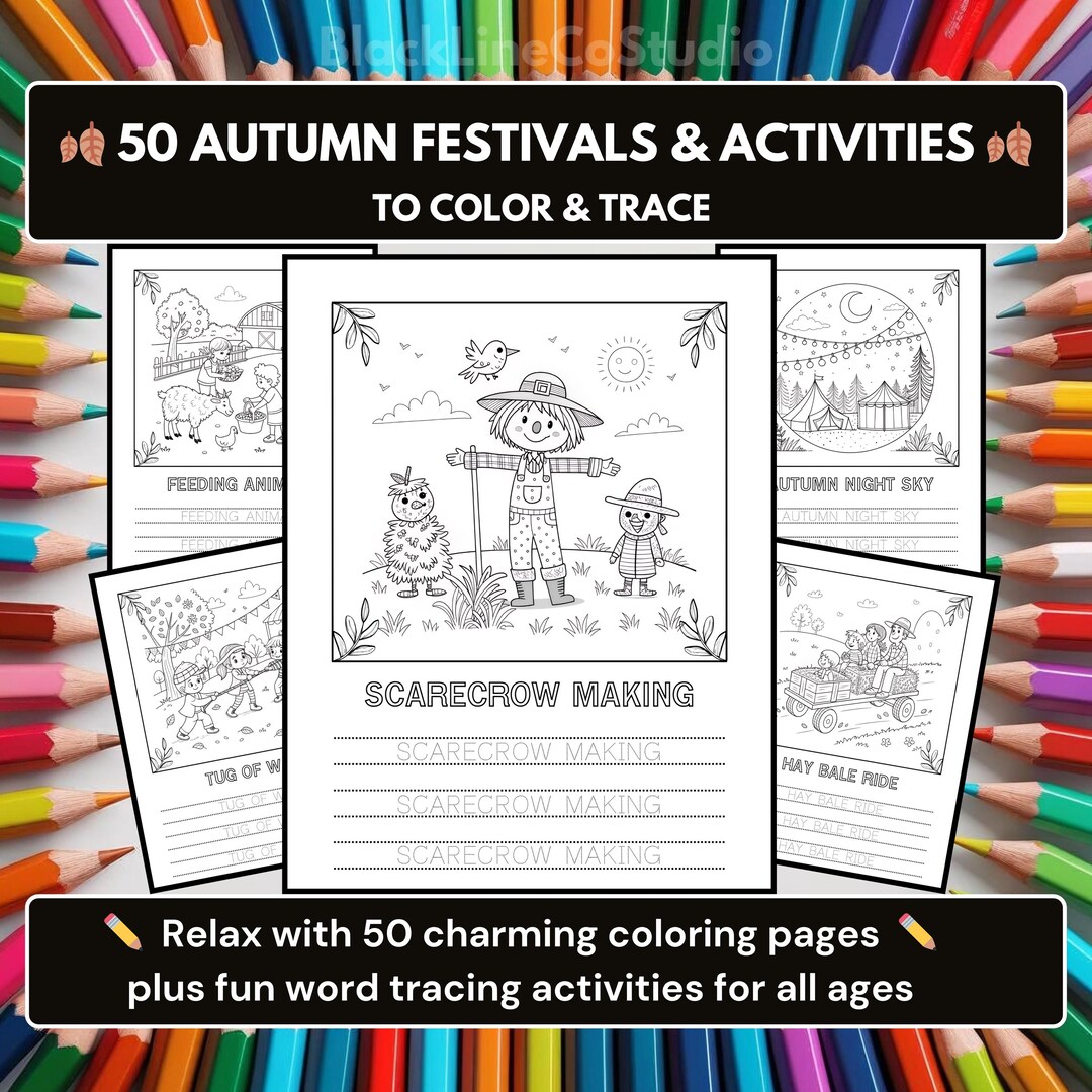 Autumn Festivals & Activities Coloring Book With 50 Pages + Word ...