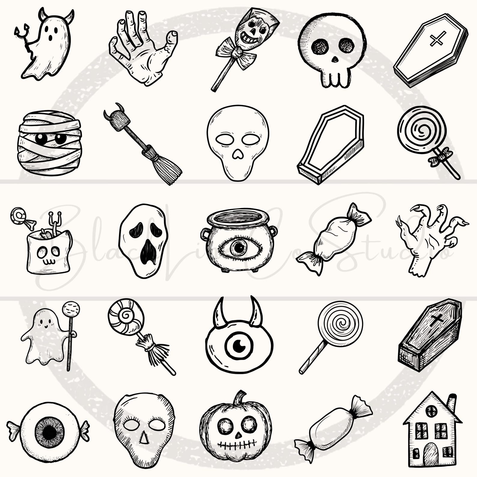 Halloween Costume Doodles Clipart: 100 Black Line Pngs (commercial Use ...