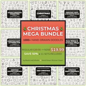 Christmas Doodle Clipart Mega Bundle | 1000+ Hand-drawn Pngs | 11 Sets ...