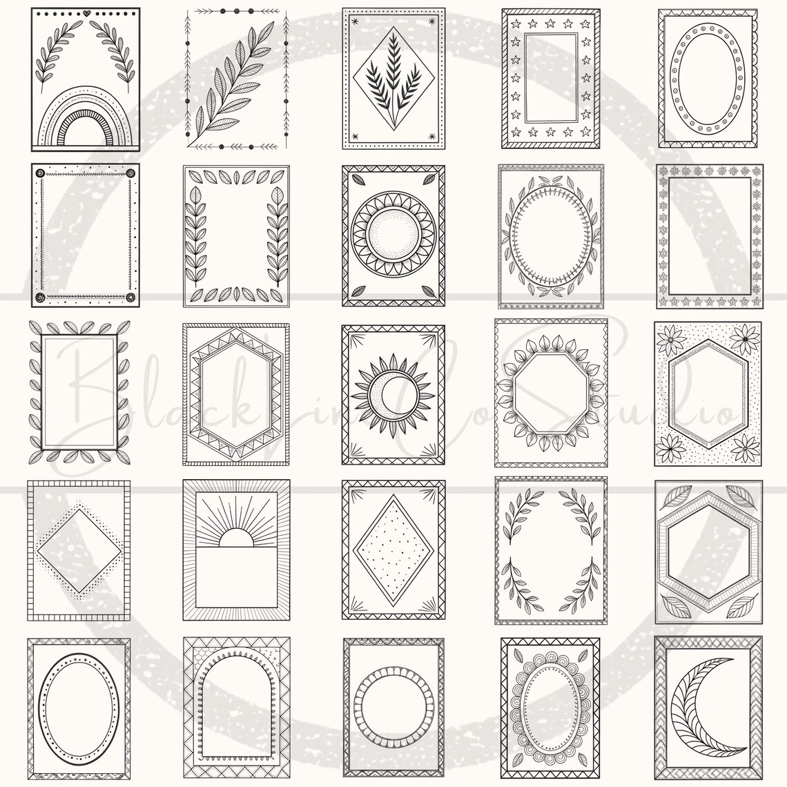 Boho Doodle Frames Clipart: Hand-drawn PNG Border Icons (digital ...