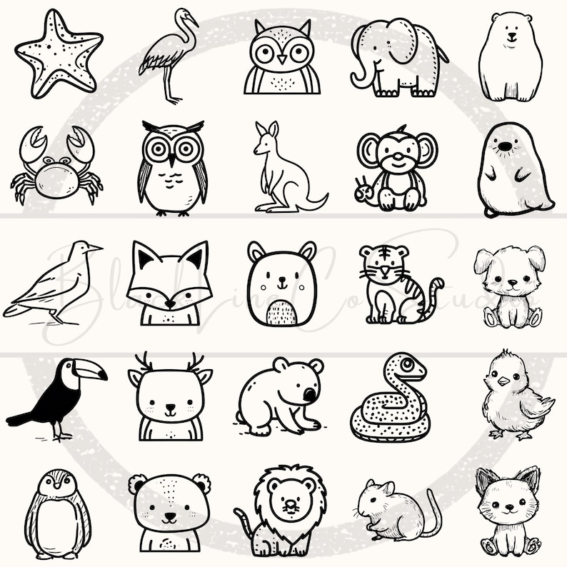 Animal & Pets Doodle Clipart | 100 Hand-drawn PNG Icons | Black Line ...