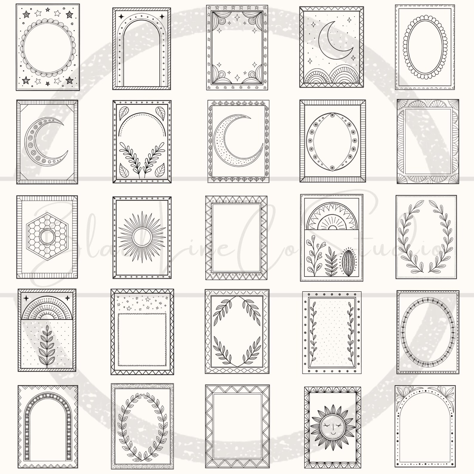 Boho Doodle Frames Clipart: Hand-drawn PNG Border Icons (digital ...