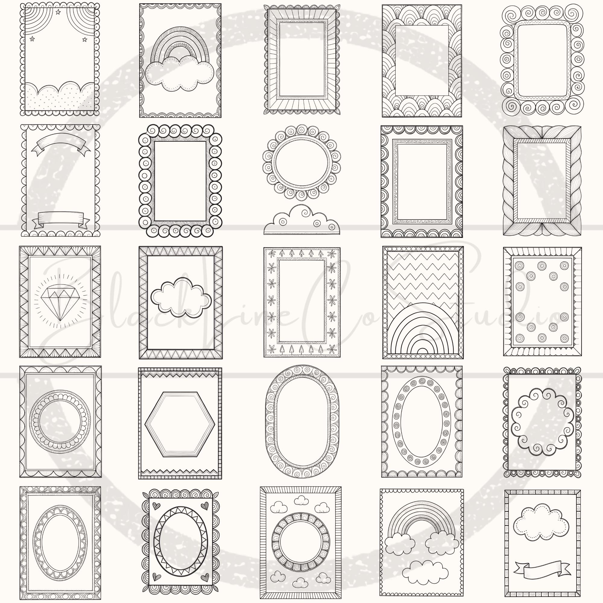 Cloud Frames Clipart: Hand-drawn Doodle Whimsical Borders (PNG Digital ...