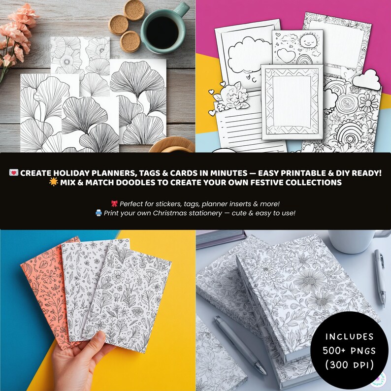 Coloring Page Starter Pack Mini Bundle | 500+ Hand-drawn Doodle Clipart ...
