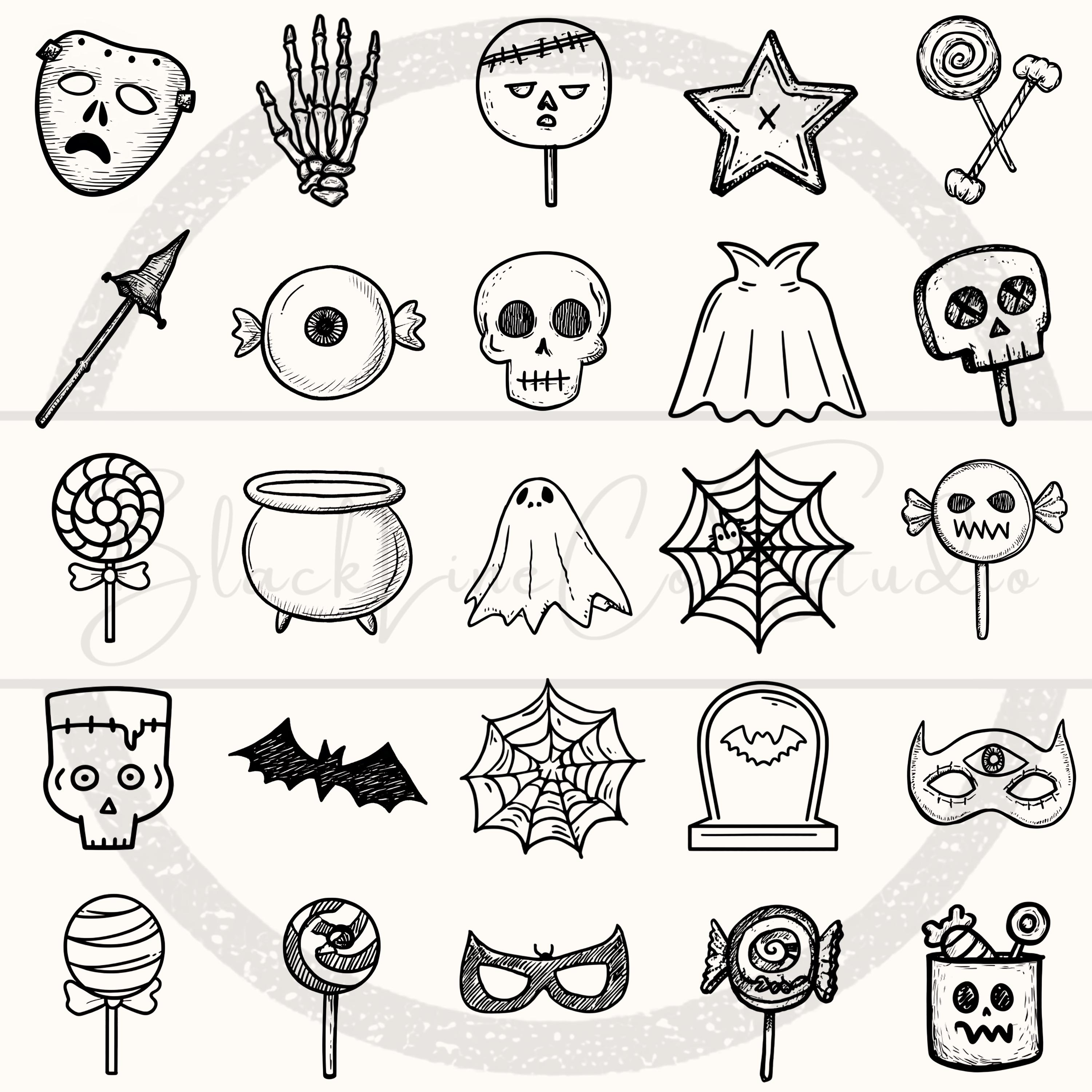 Halloween Costume Doodles Clipart: 100 Black Line Pngs (commercial Use ...