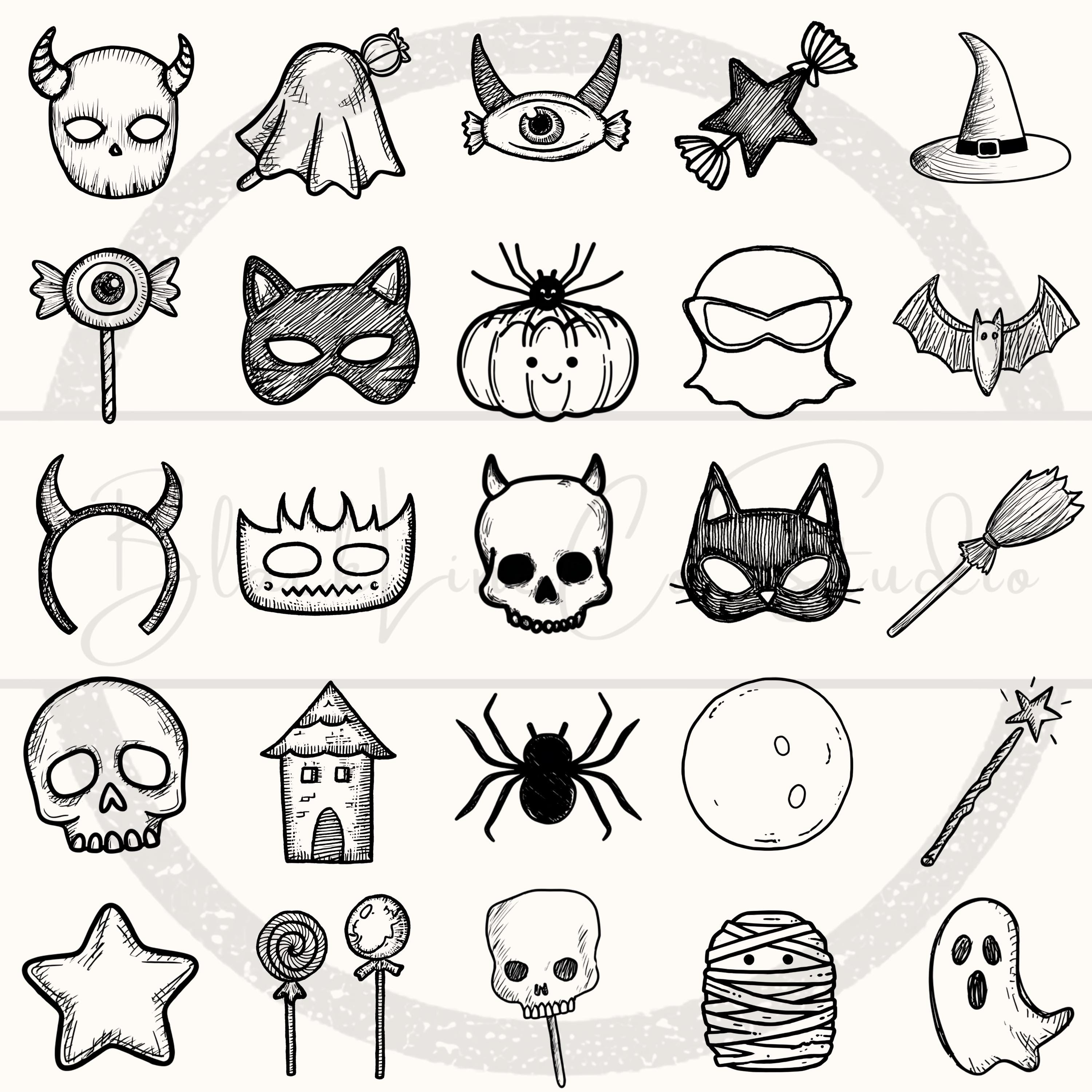 Halloween Costume Doodles Clipart: 100 Black Line Pngs (commercial Use ...