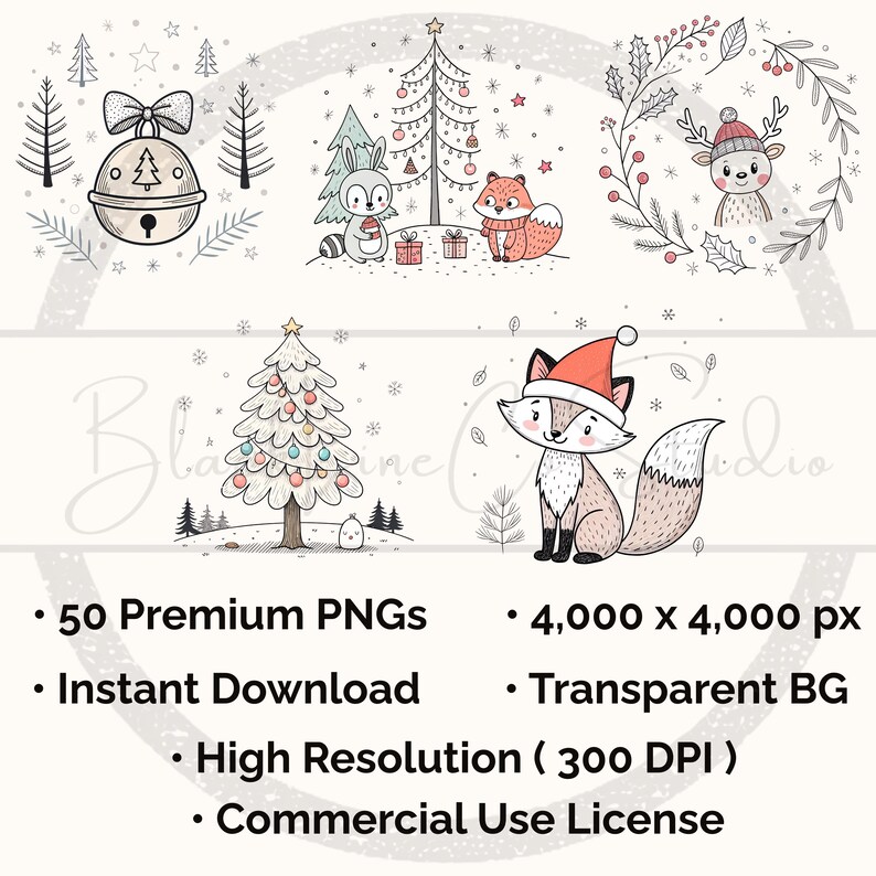 Christmas Woodland Clipart Set: Hand-drawn Winter Animals & Mushrooms ...