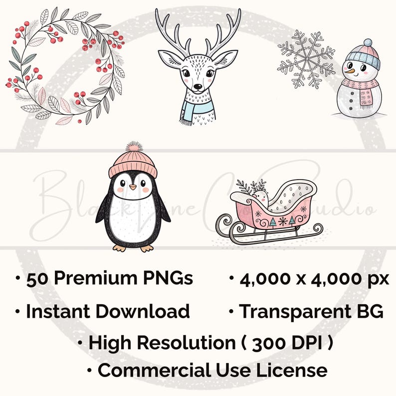 Cozy Winter Characters Clipart: Hand-drawn Christmas Doodles (PNG Files ...