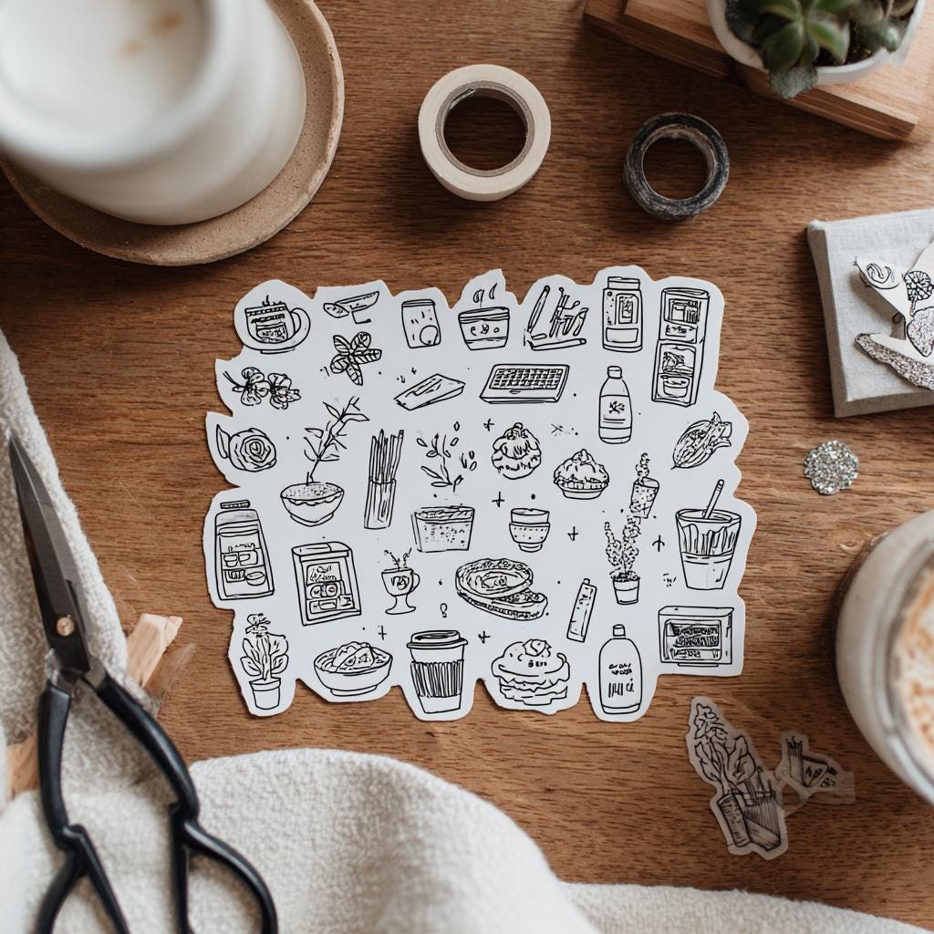 Everyday Object Clipart: 100 Hand-drawn Black Line Doodles (PNG Digital ...