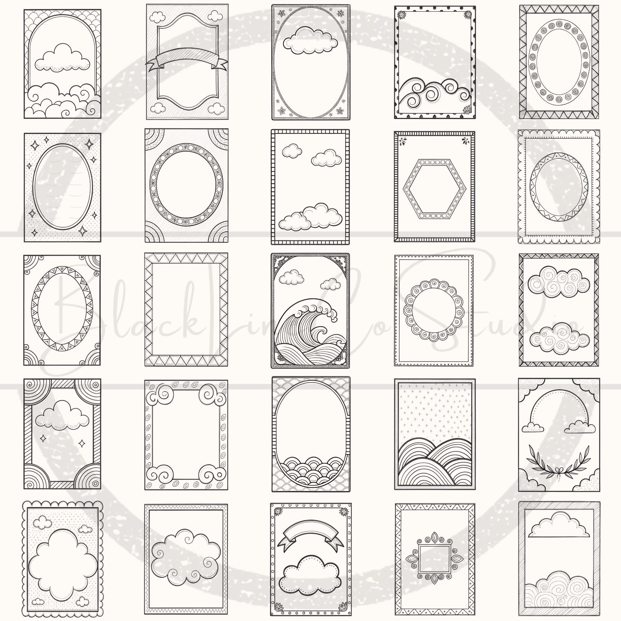 Cloud Frames Clipart: Hand-drawn Doodle Whimsical Borders (PNG Digital ...