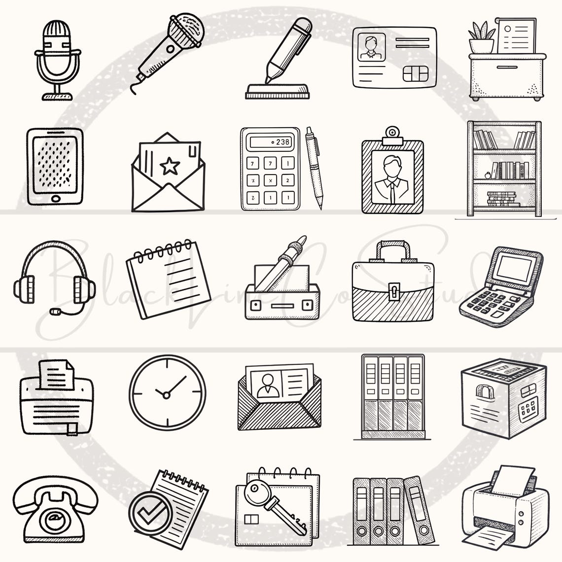 Office & Work Doodle Clipart | 100 Hand-drawn Black Line Pngs | Icons ...