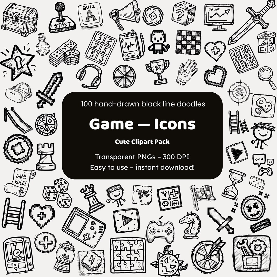 Game Clipart PNG: 100 Hand-drawn Doodles, School Illustrations for ...