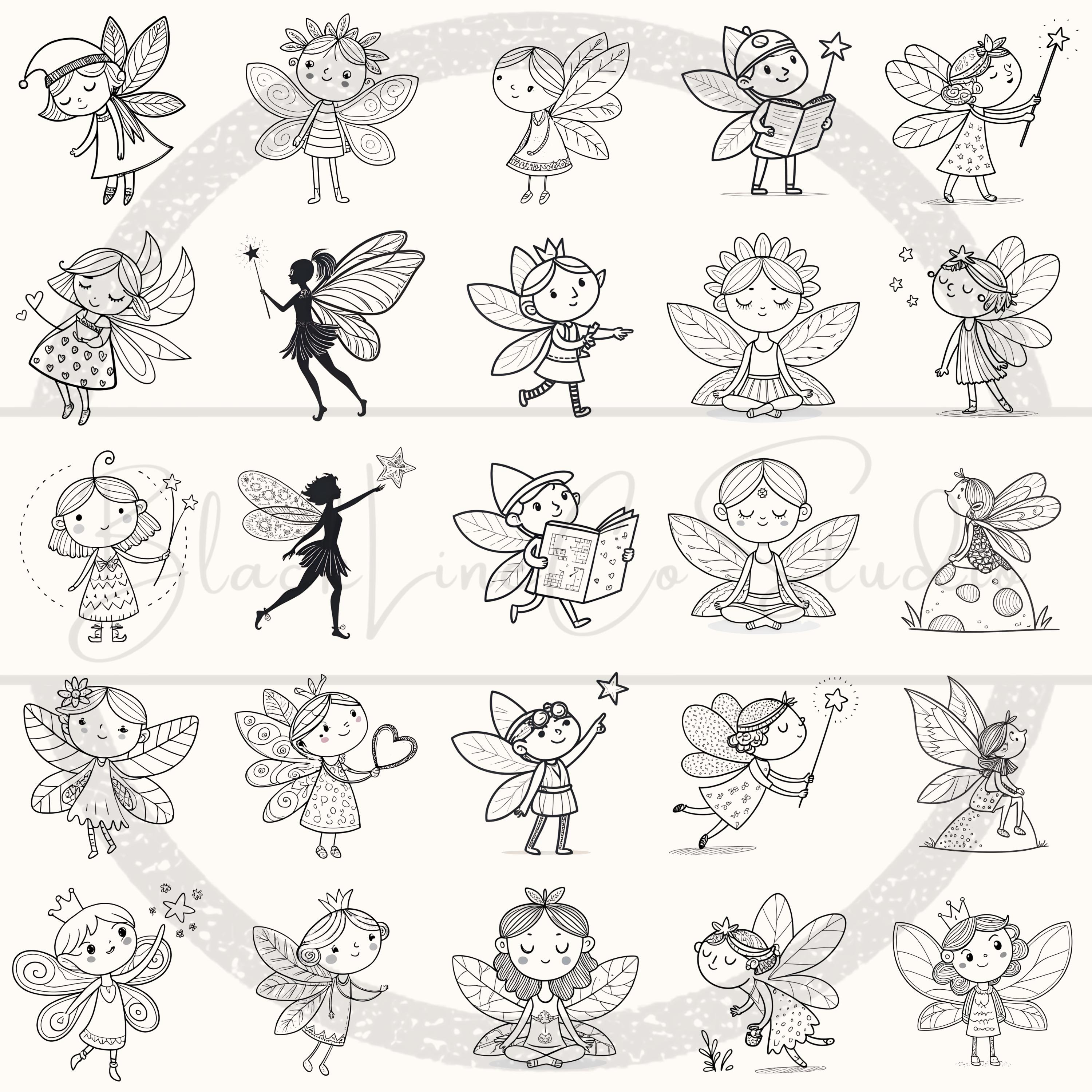 Fairies Doodle Clipart | 100 Hand-drawn Black Line Pngs | Icons and ...