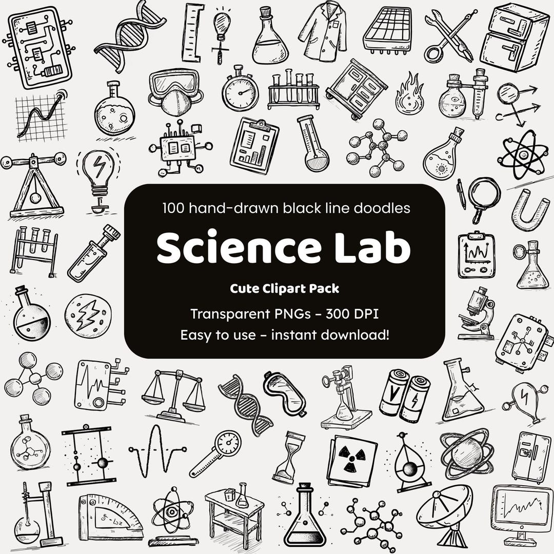 100 Science Lab Doodle Pngs | Hand-drawn Line Clipart | School STEM ...