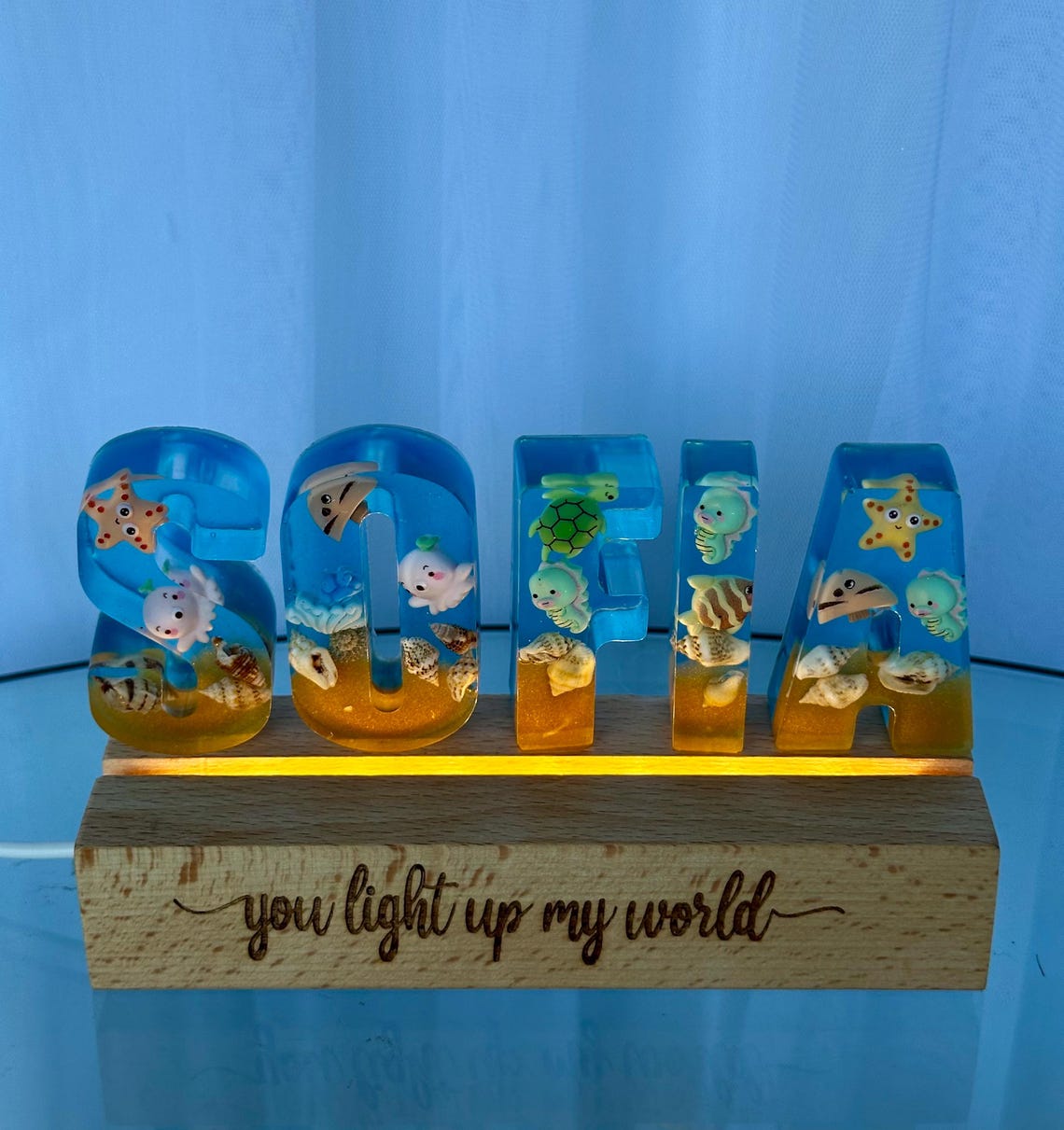 Personalized 3D Epoxy Resin Name Light: Ocean Theme Desk Decor - Etsy